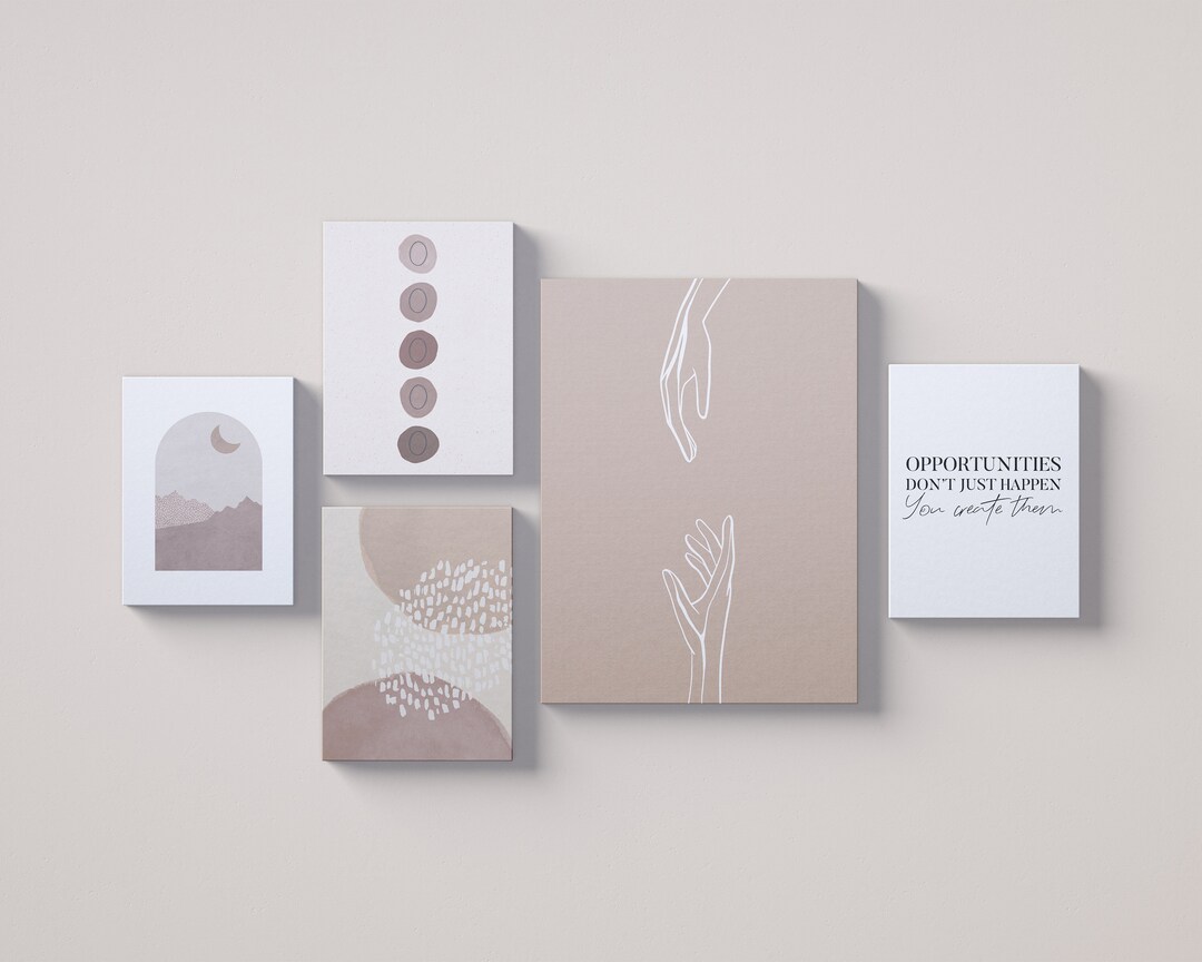 Set of 5 Neutral Wall Art, Poster Bundle, 5 Piece Wall Art, Muted Tones ...