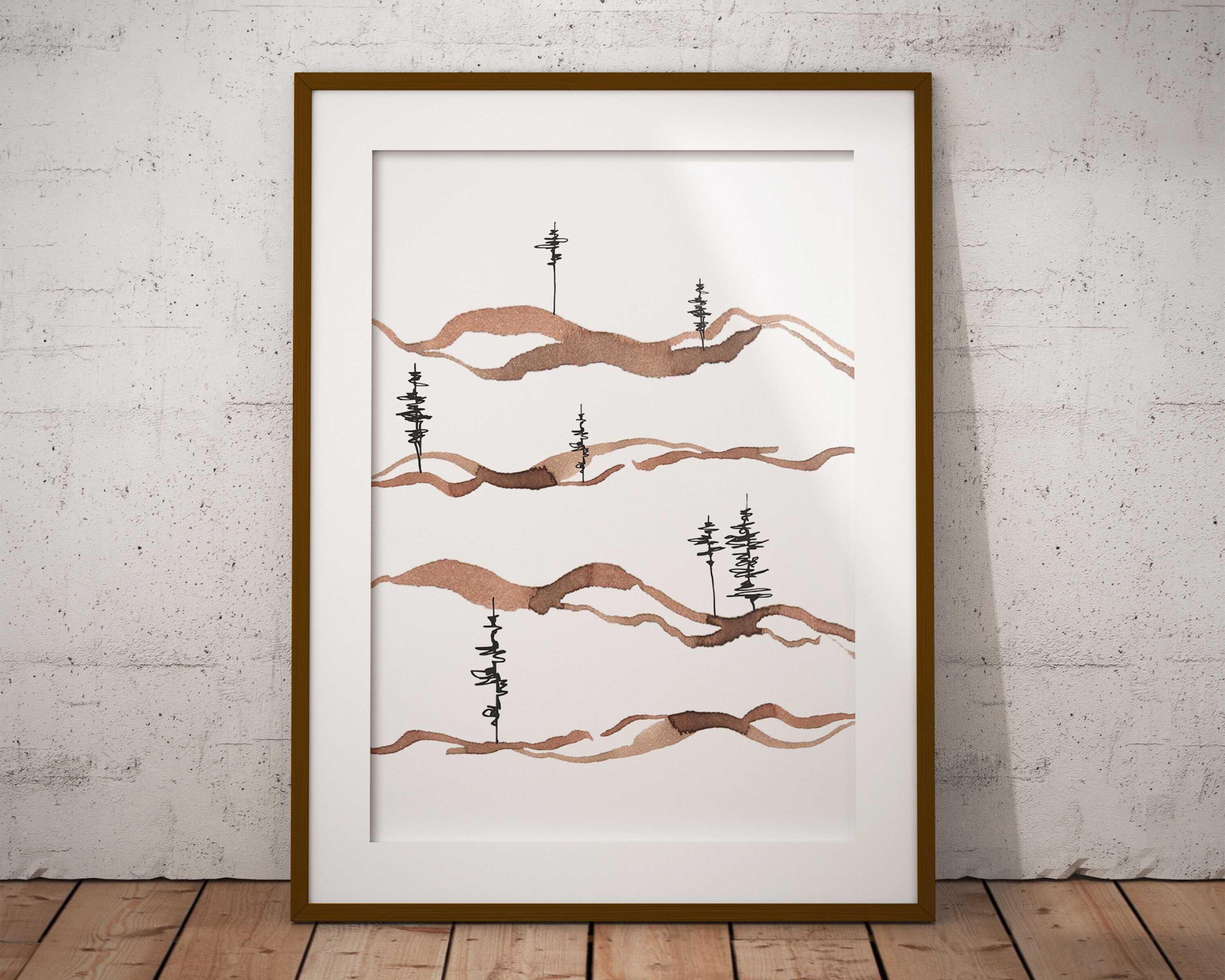 Pine Tree Print Minimal Mountain Poster Watercolour Forest - Etsy