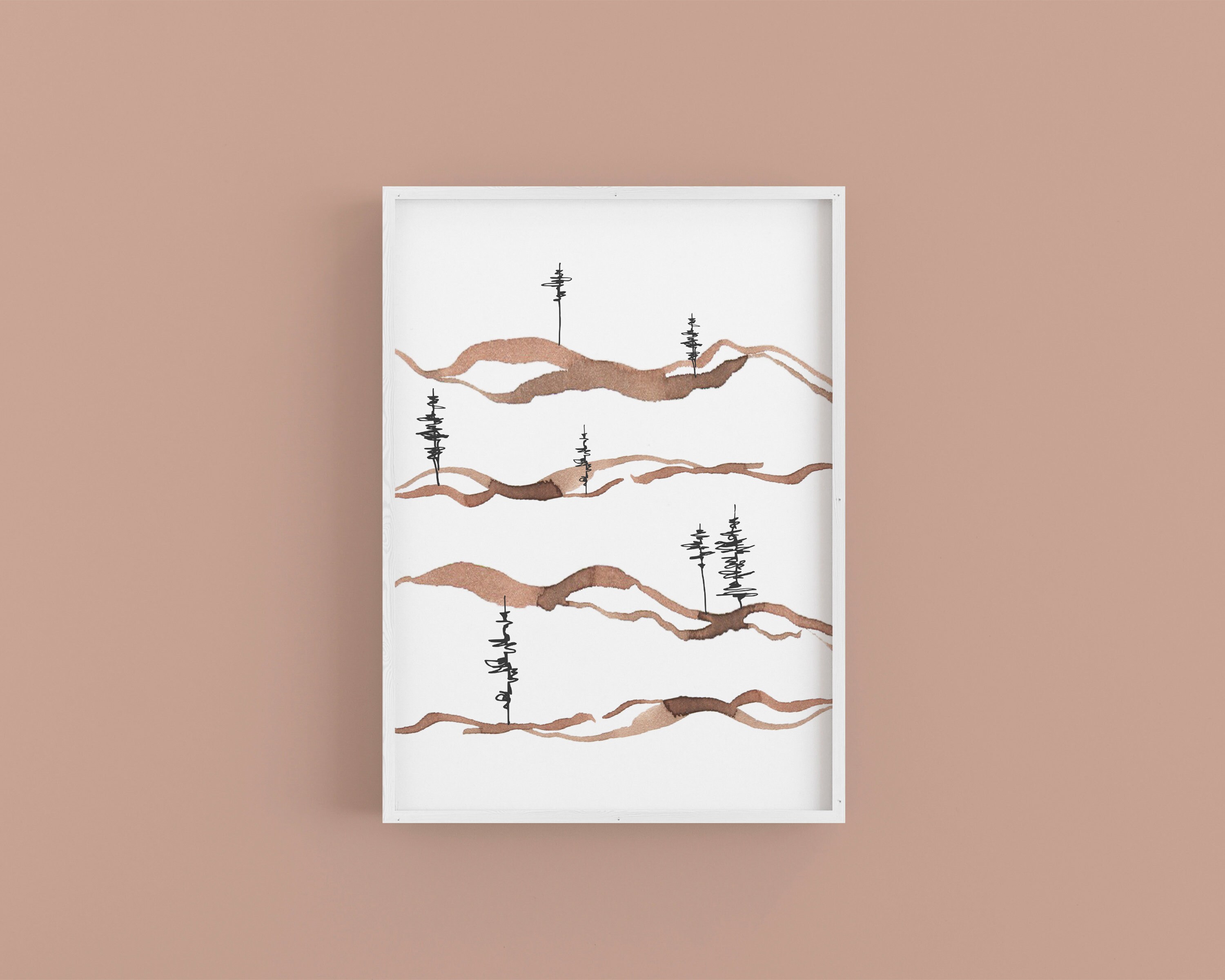 Pine Tree Print Minimal Mountain Poster Watercolour Forest - Etsy