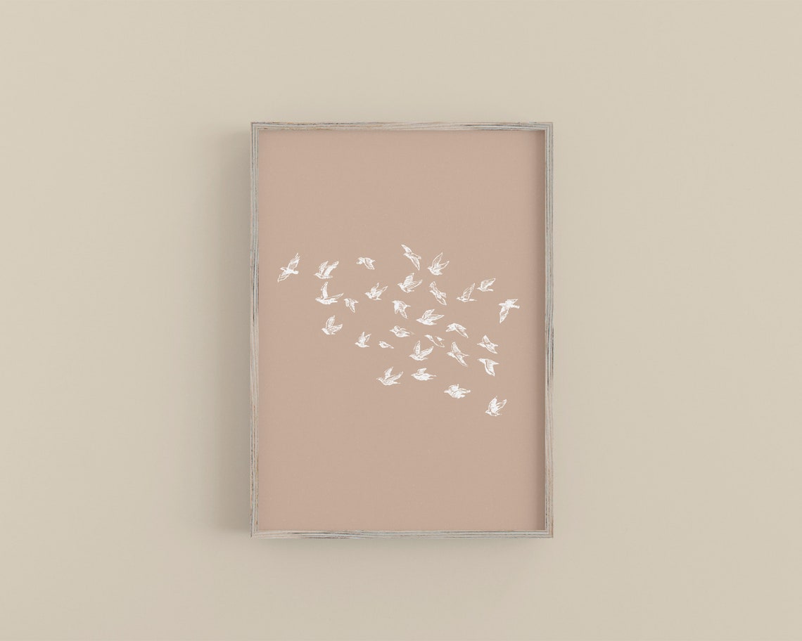 Flying Birds Print, Flock of Birds Wall Decor, Minimalist Bird Art ...