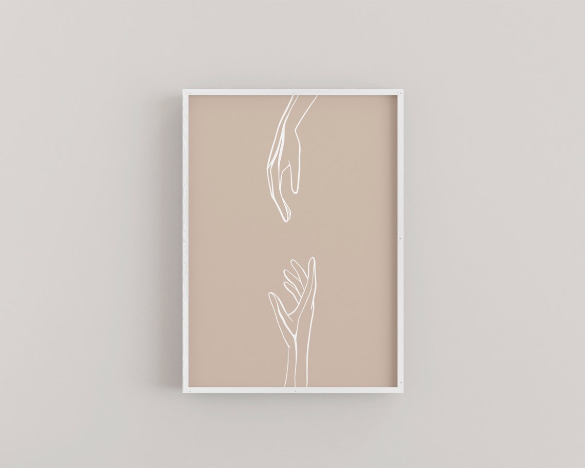 Reaching Hands Printable Art, Hands Line Illustration, Line Art Poster ...