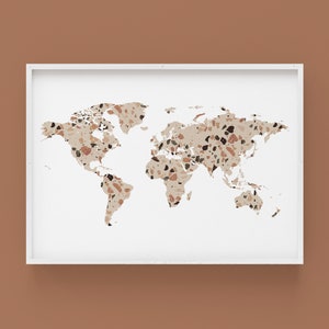 Terrazzo World Map Poster, Stone Texture Wall Art, World Atlas Map ...