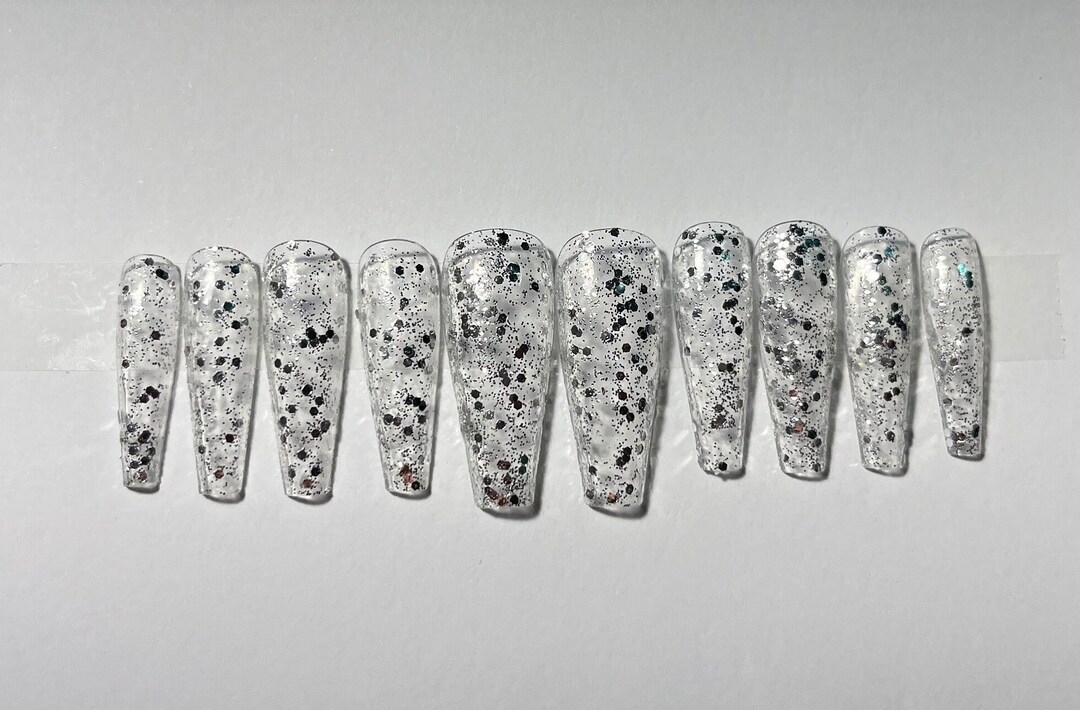 Clear Sparkle Press-on Nails - Coffin Shape - Size Medium - Etsy