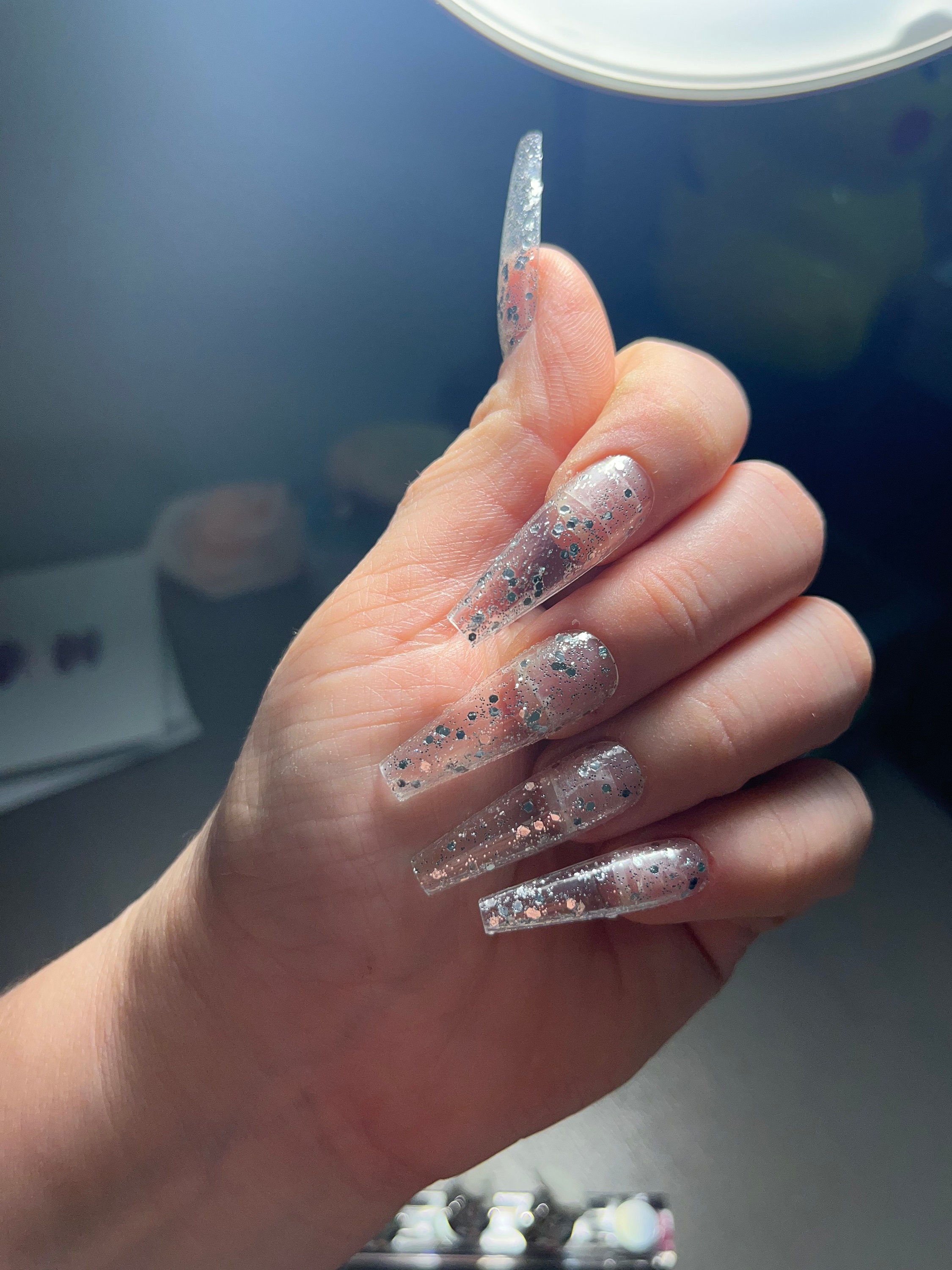 Clear Sparkle Press-on Nails Coffin Shape Size Medium - Etsy