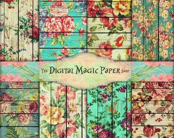 Teal Floral Digital Paper Floral Digital Paper Pack Vintage | Etsy