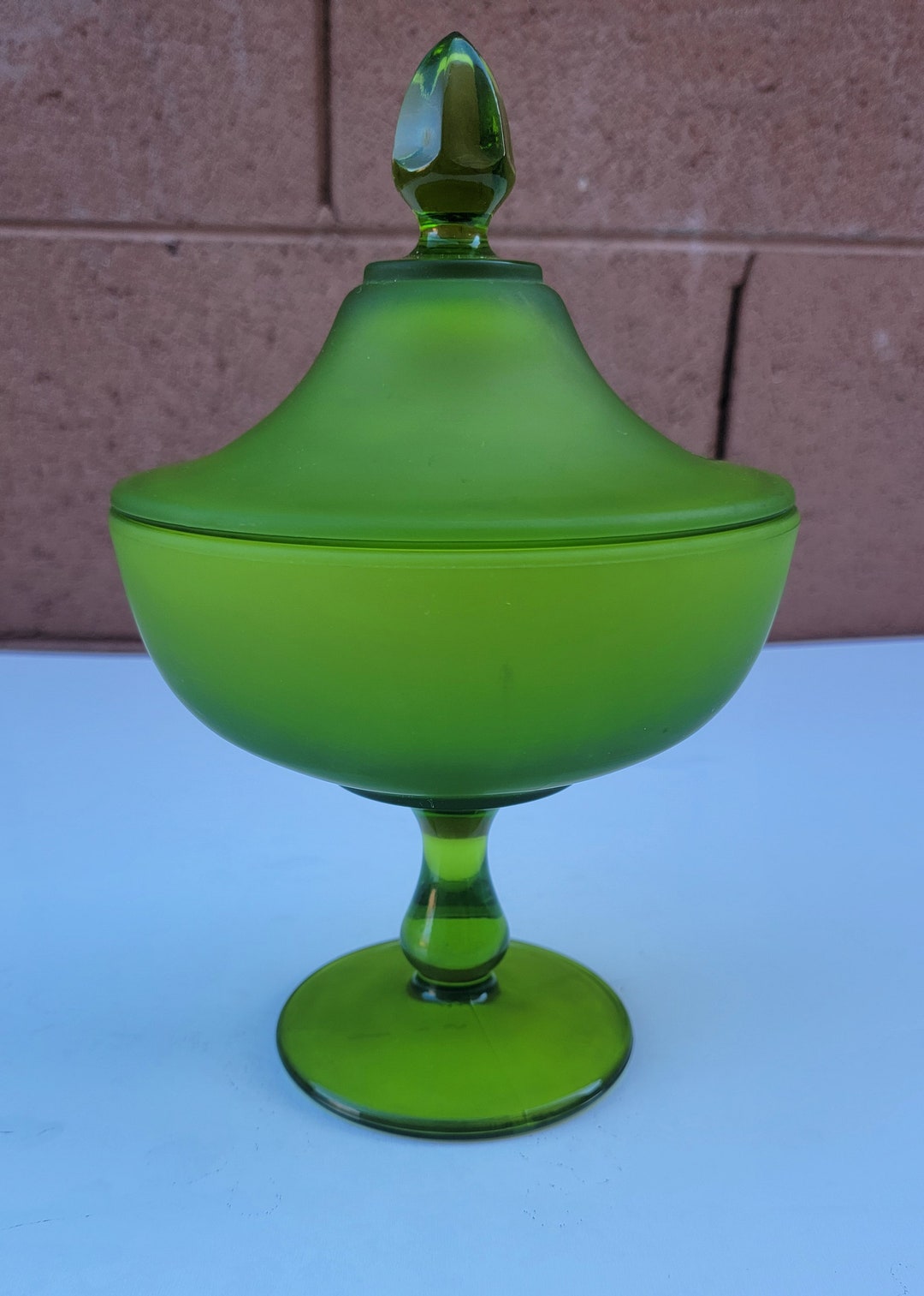 Vtg Westmoreland Satin Green Glass Compote Candy Dish Lidded Marked - Etsy