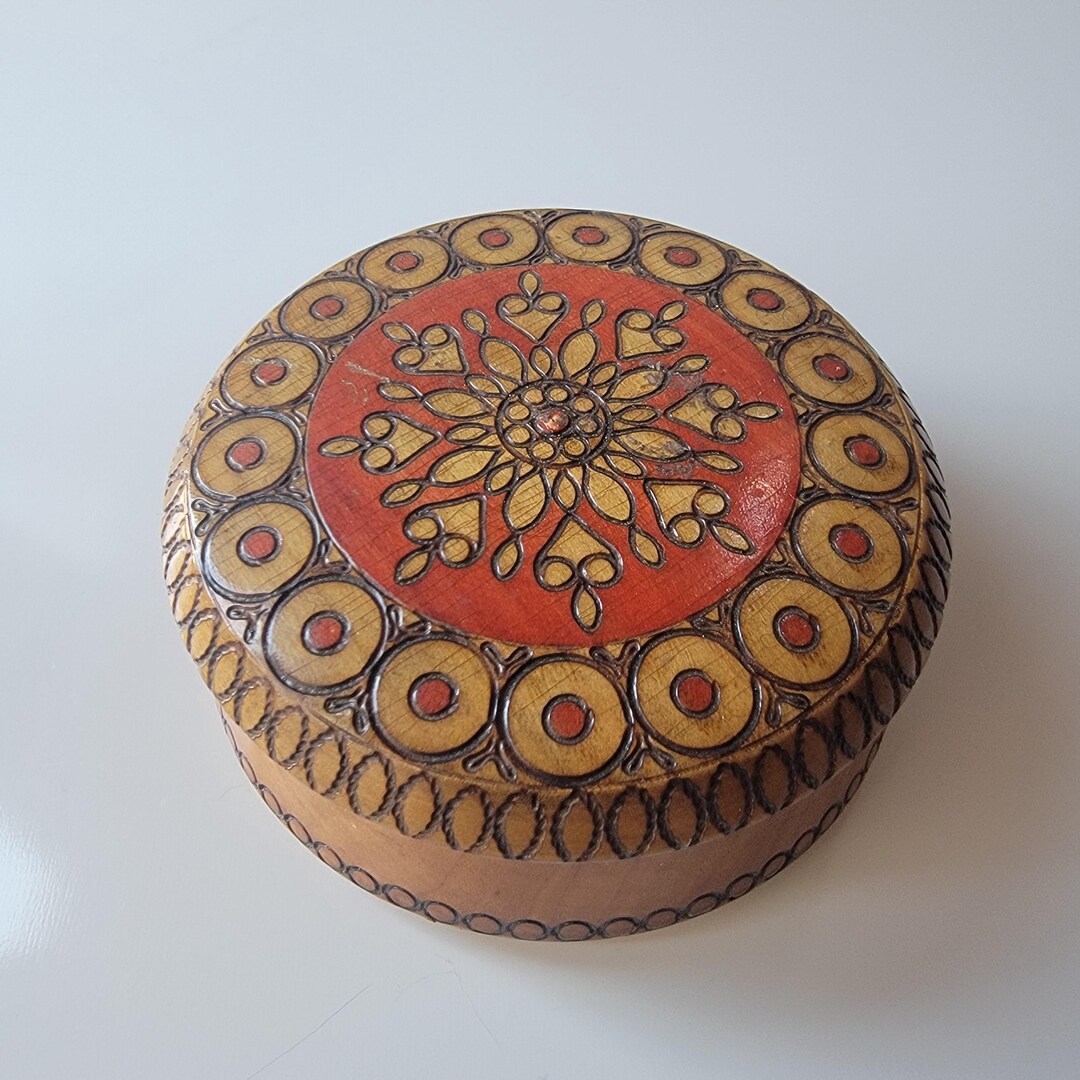 Vintage Mandala-inspired Polish Folk Art Wooden Keepsake Box - Etsy