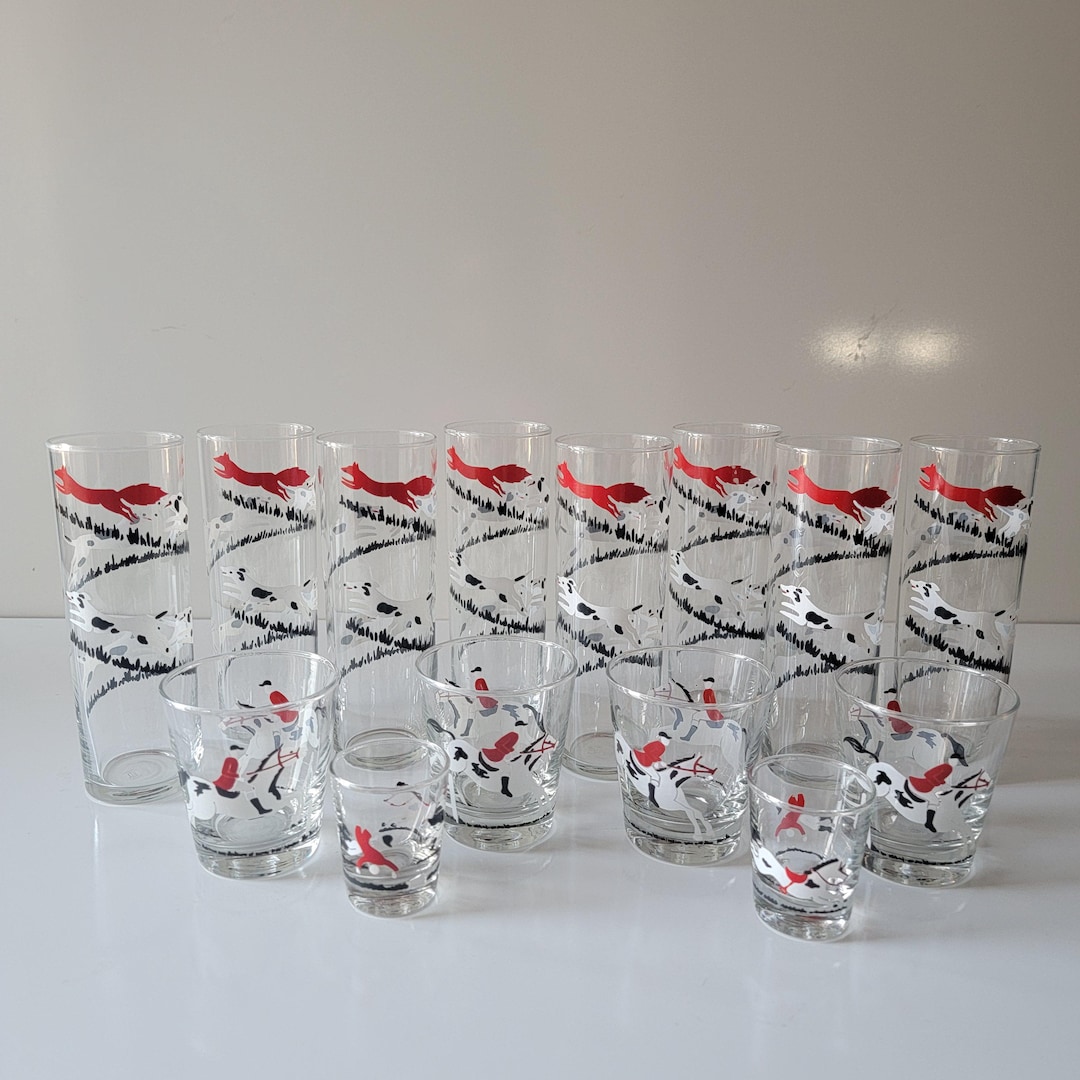 Libbey Talley Ho Barware Set – Fox & Hound Glasses – Vintage 14 Pc ...