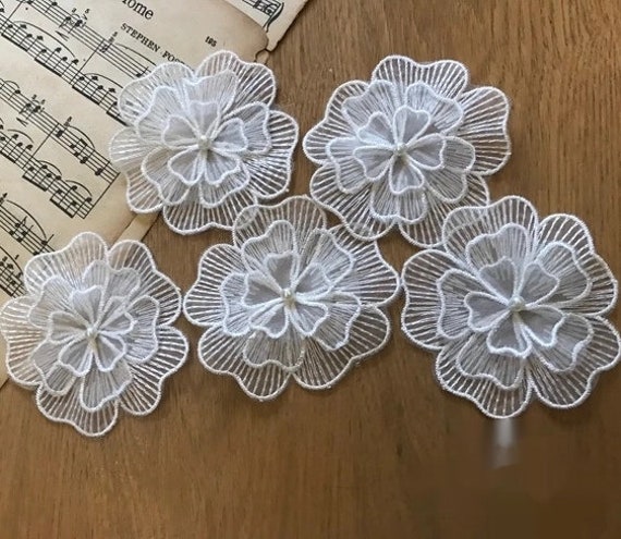White Flower Appliques Lace Appliques Dress Applique.3d Lace | Etsy