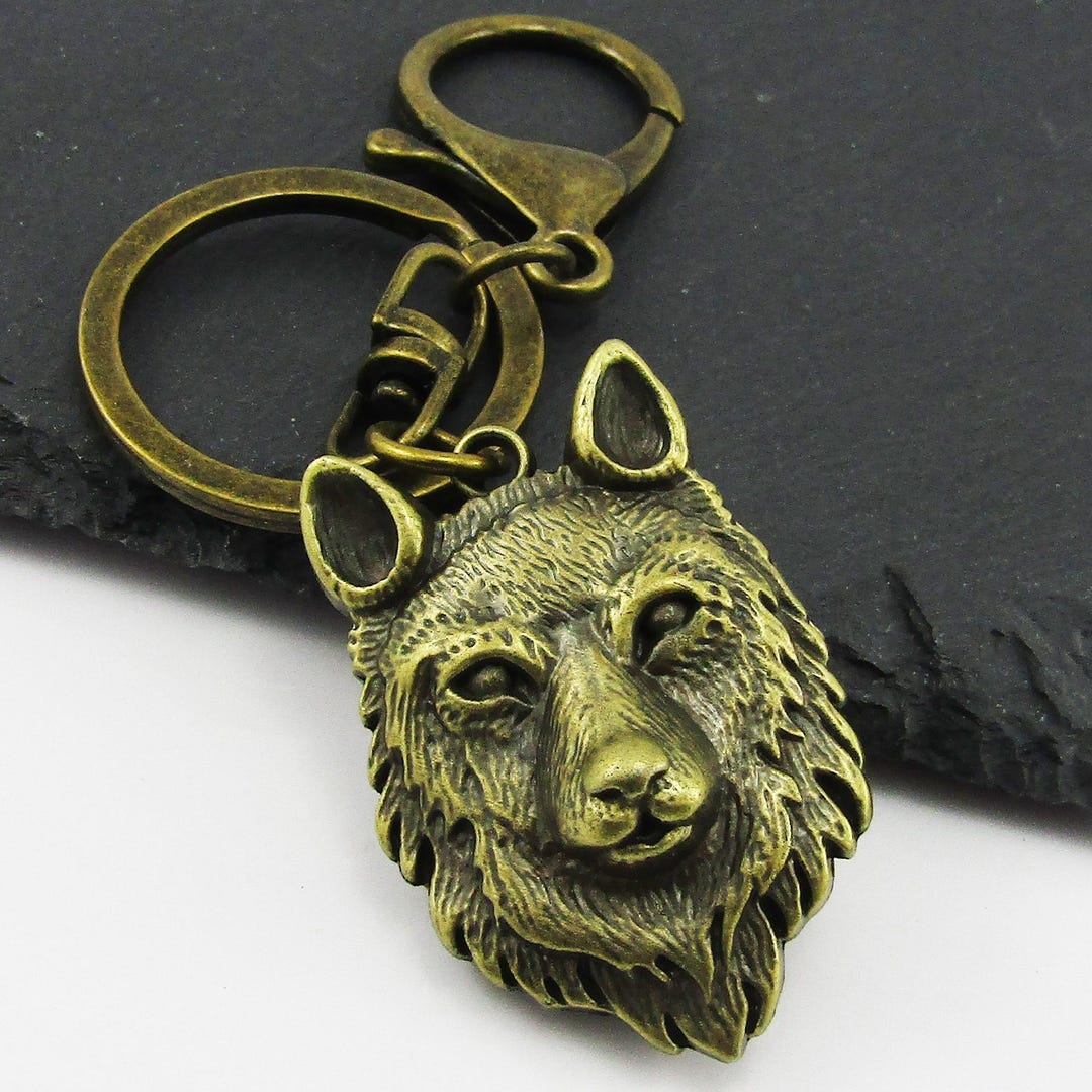 3D Wolf Head Keychain Keyring Antique Bronze 100mm - Etsy