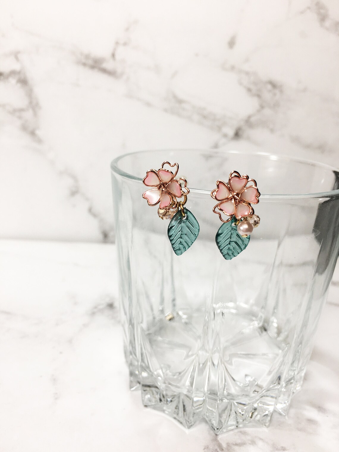 Double Layer Wire Art Pink Flower Earrings Wire Cherry - Etsy