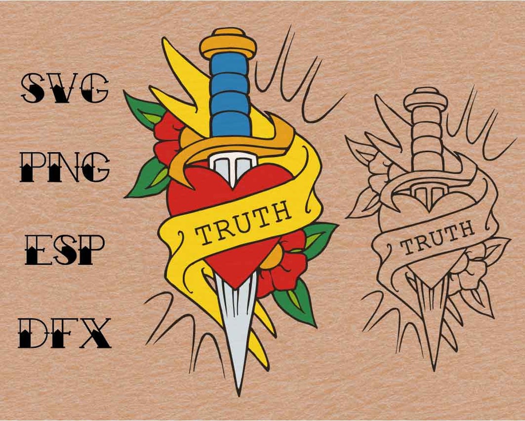 Old School Tattoo Truth Heart Dagger vector SVG Clipart - Etsy