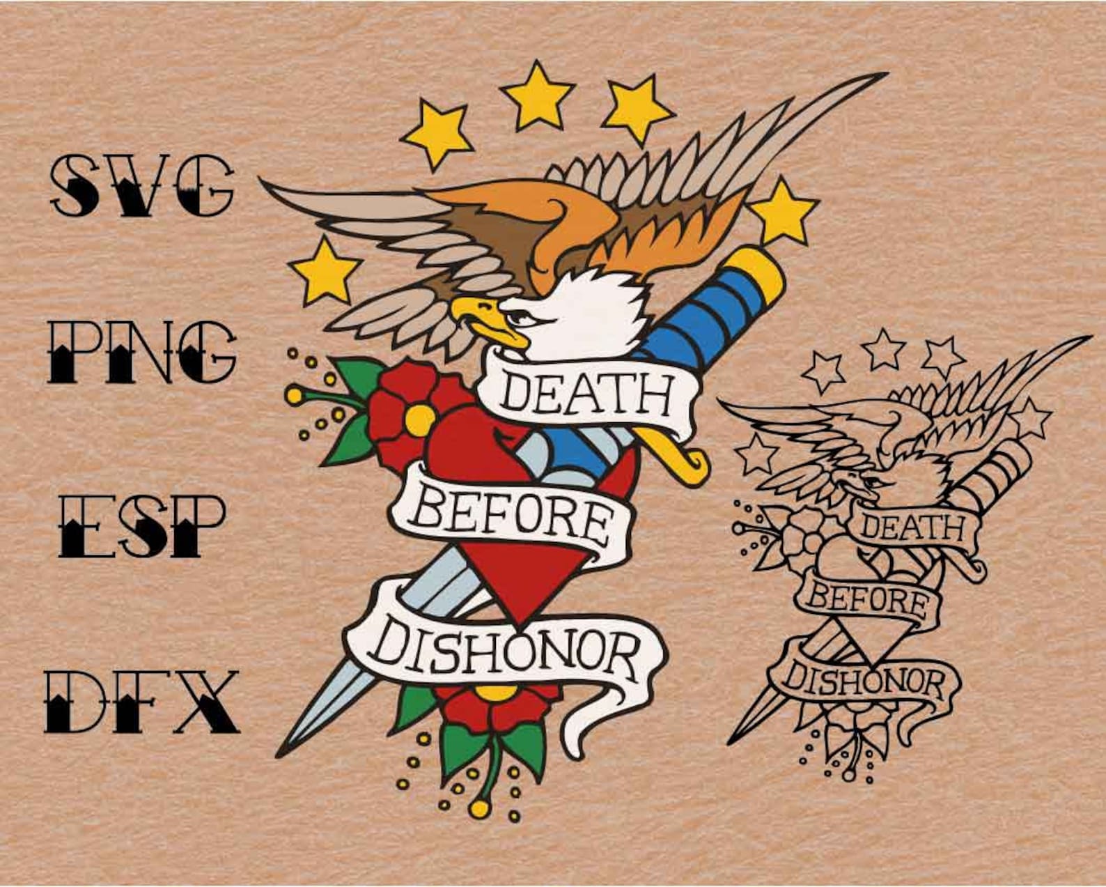 Old School Tattoo Death Before Dishonor HEART Dagger EAGLE - Etsy