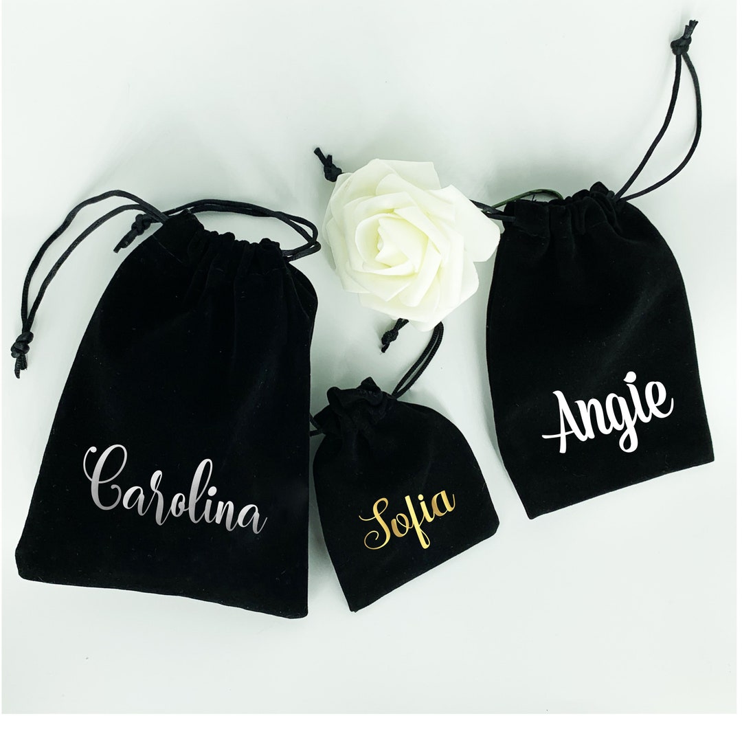 Personalized Black Velveteen Pouch: Custom Jewelry Gift Bag - Etsy