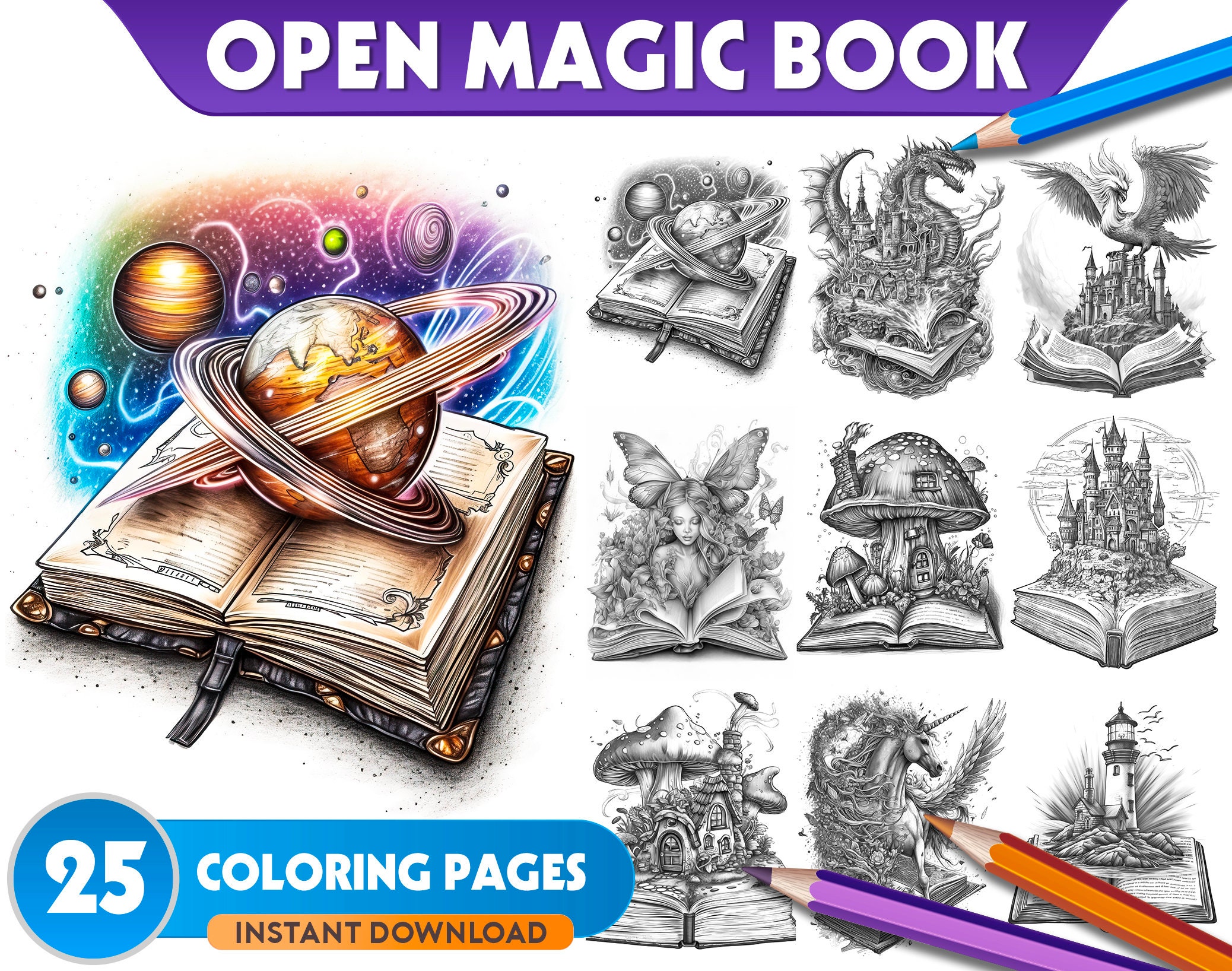 Open Book Coloring Page