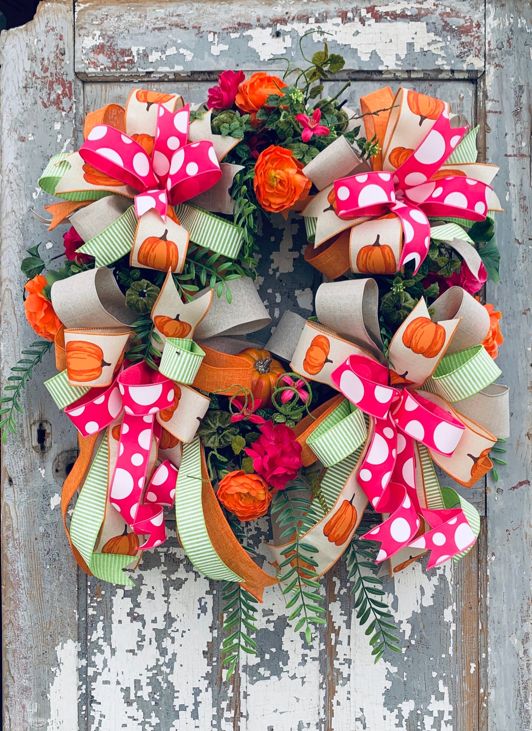 Fall Wreath, Fall Door Wreath, Pumpkin Wreath, Pink Fall Wreath ...
