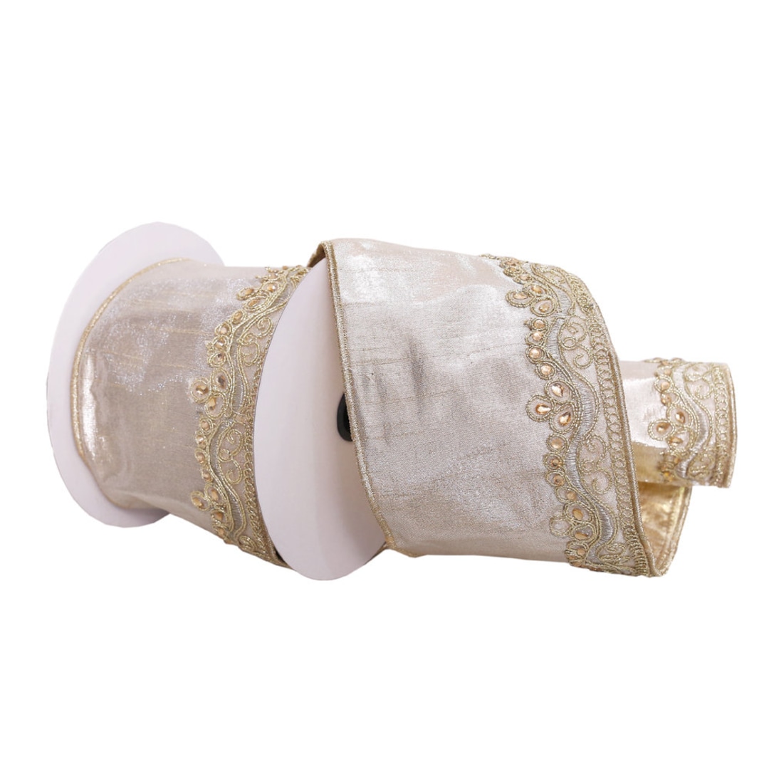 Luxury Ribbon, 4in Ribbon, Gold Ribbon, Christmas Ribbon, Fancy Ribbon ...