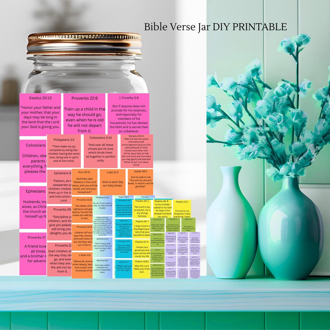 Family Bible Jar, Prayer Jar Digital, 108 Colourful Digital Print Cards ...