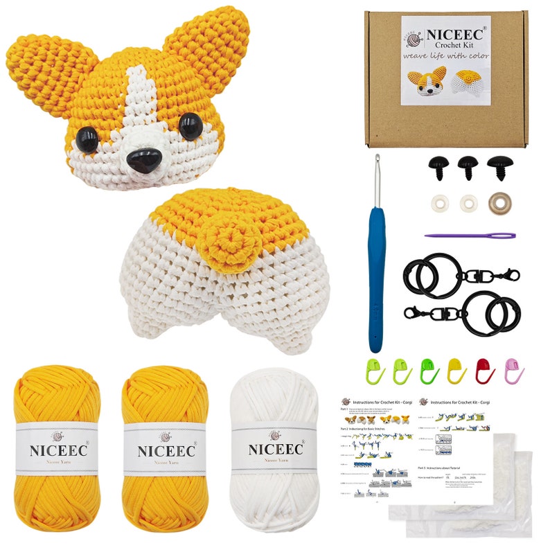 NICEEC Corgi Crochet Kit for Beginners Yarn Crochet Animal Kit for ...