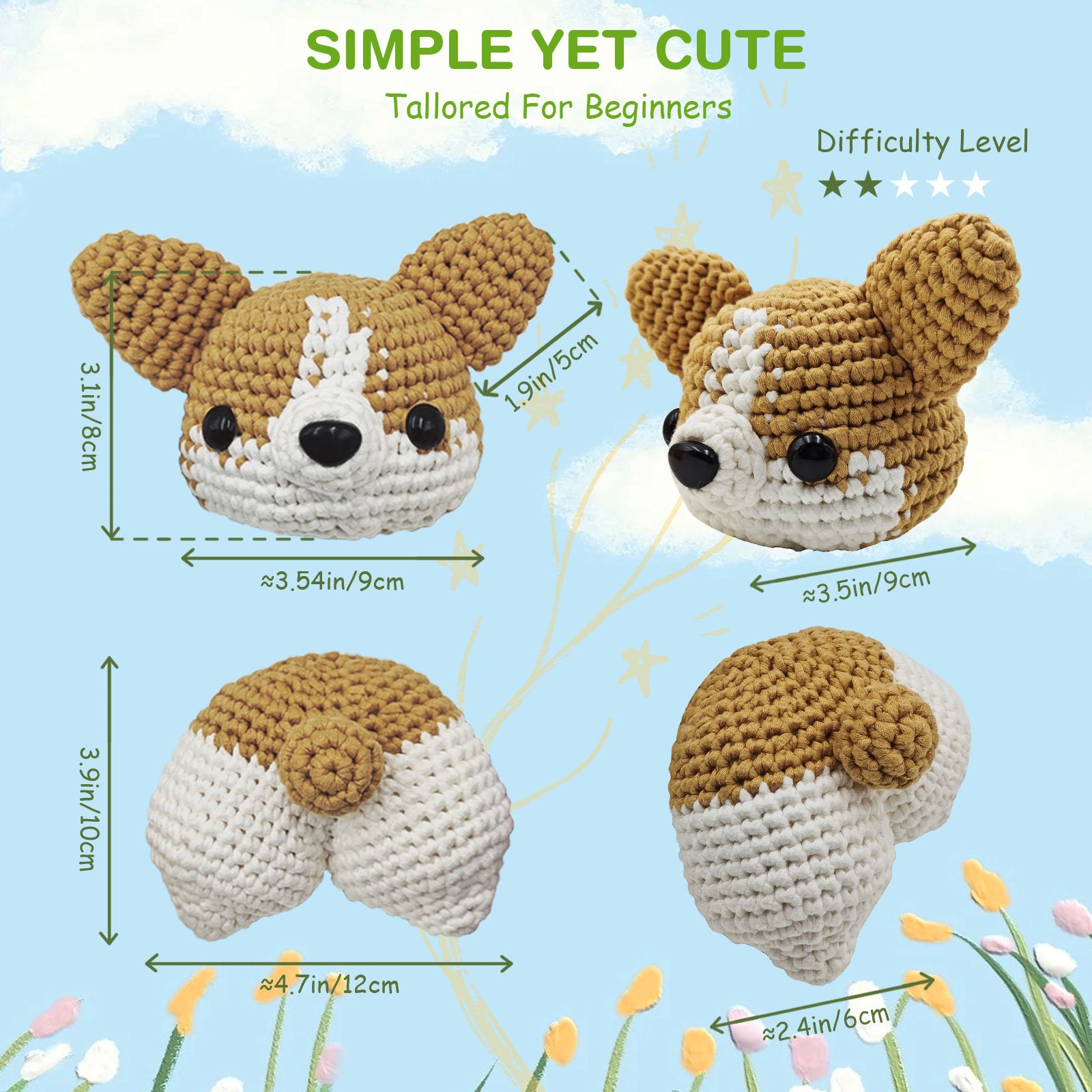 NICEEC Corgi Crochet Kit for Beginners Yarn Crochet Animal Kit for ...