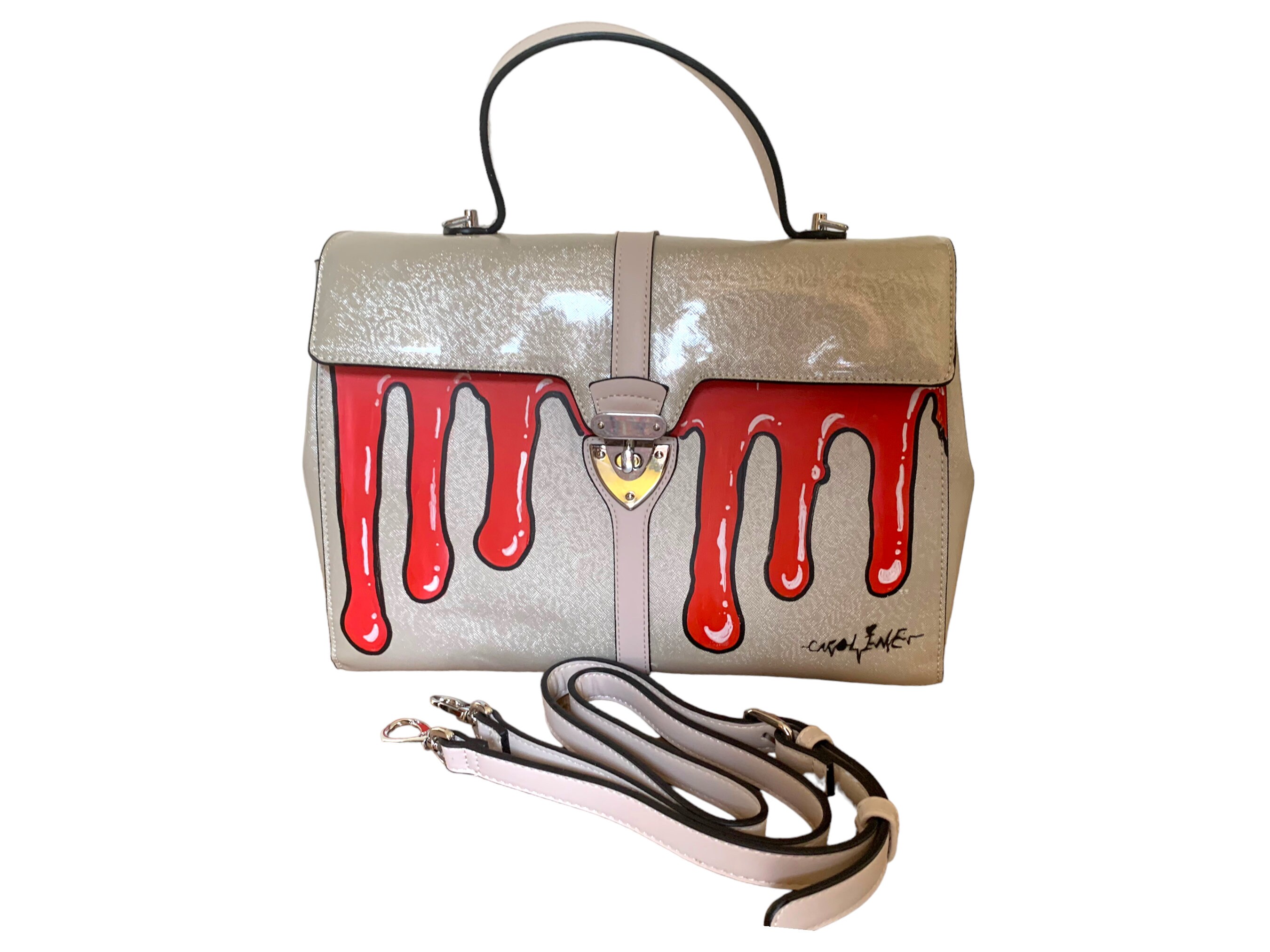 Large Horror Bag, Hand-painted Shoulder Bag, White Large Bag, Valentine ...