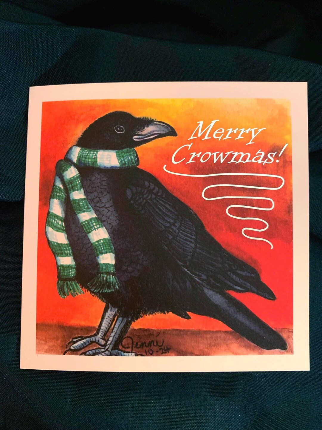 Merry Crowmas! Hand Drawn Crow Christmas Card With Foil, Blank Inside ...