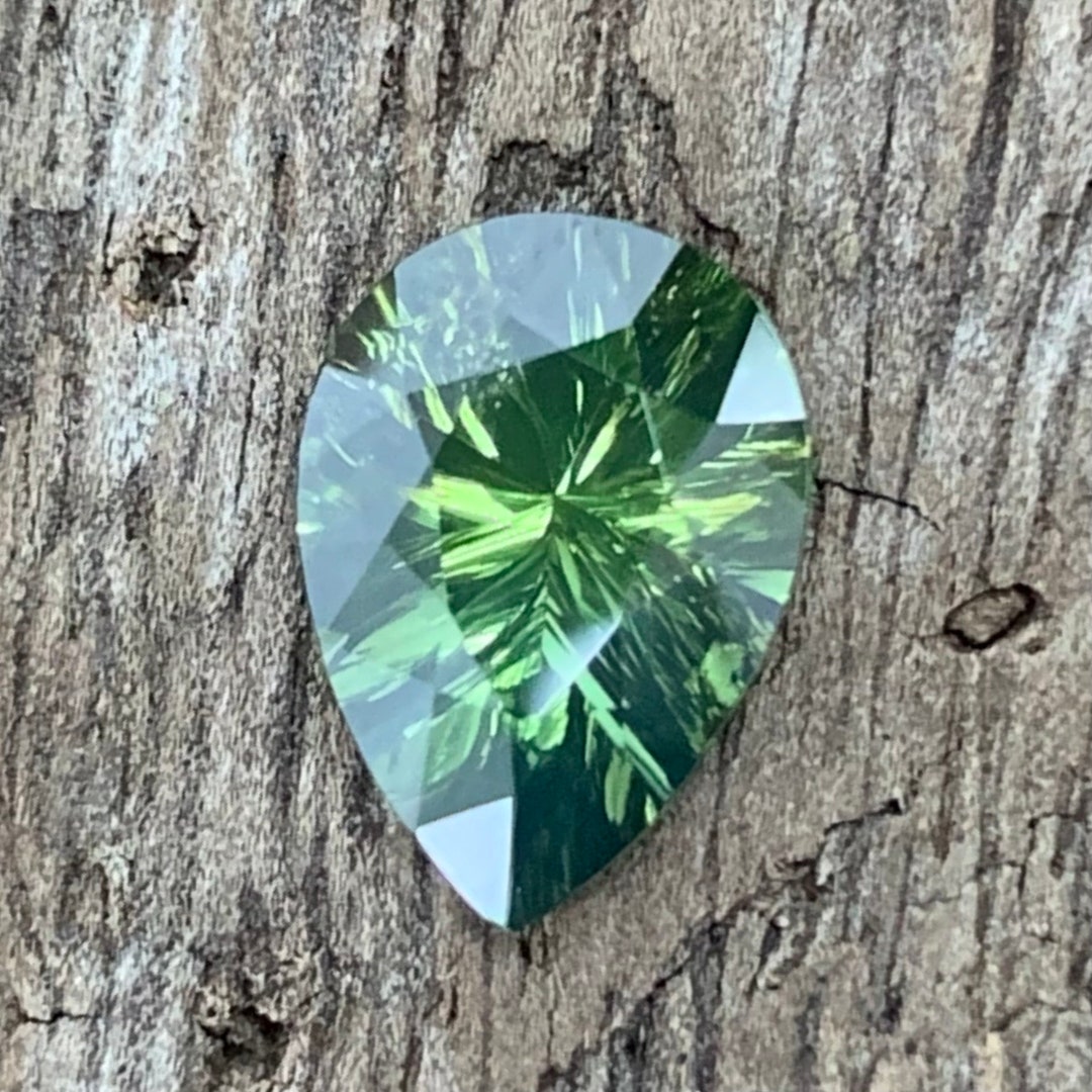 Green Metamict Zircon Fantasy Cut / Concave Cut Pear 1.8 Ct Natural ...