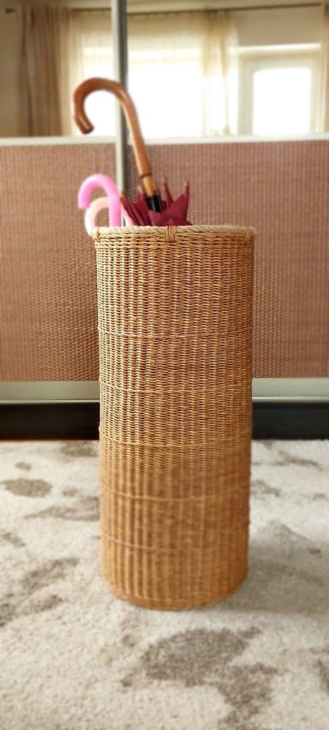 Tall Wicker Basket Umbrella Holder Without Handles Umbrella - Etsy