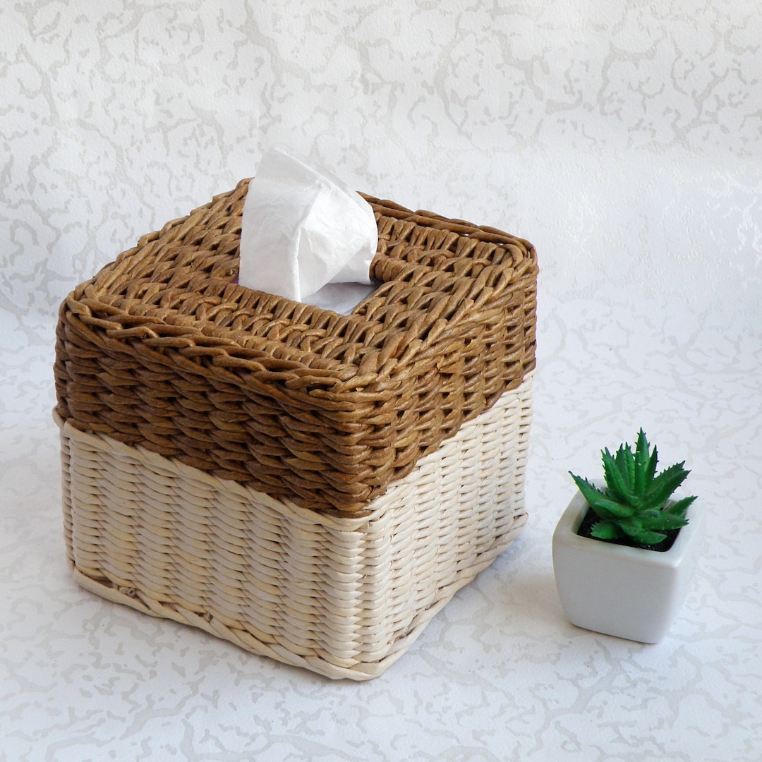 Square Tissue Box Cover Brown Wicker Tissue Box Country Rustic Napkin ...