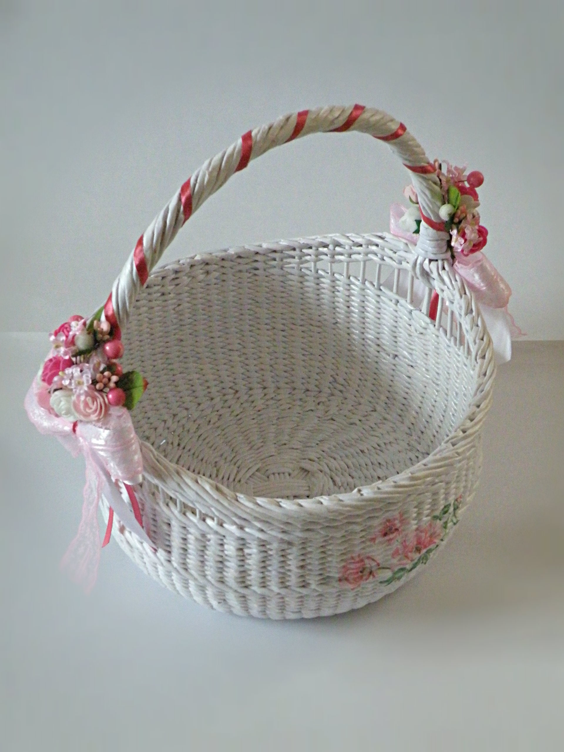 Easter Egg Wicker White Round Basket Easter Large Basket With - Etsy