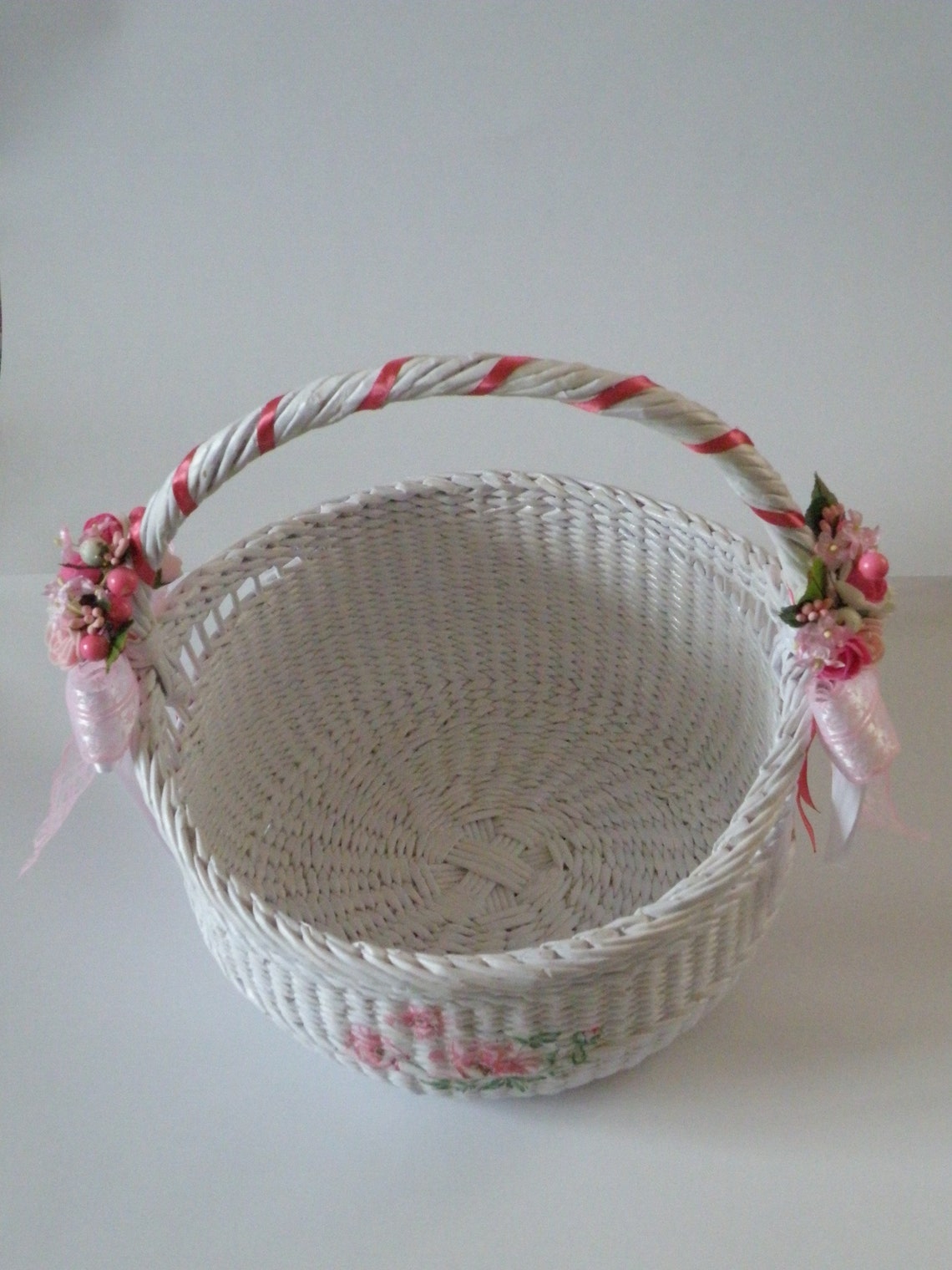 Easter Egg Wicker White Round Basket Easter Large Basket With - Etsy