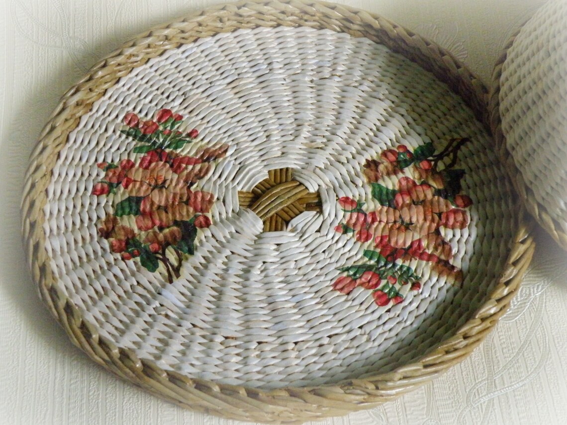 Wicker Storage Kitchen Basket Large Wicker Tray With Lid Round - Etsy