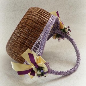 Large Round Wicker Basket With Handle Rustic Easter Basket With Ribbons ...