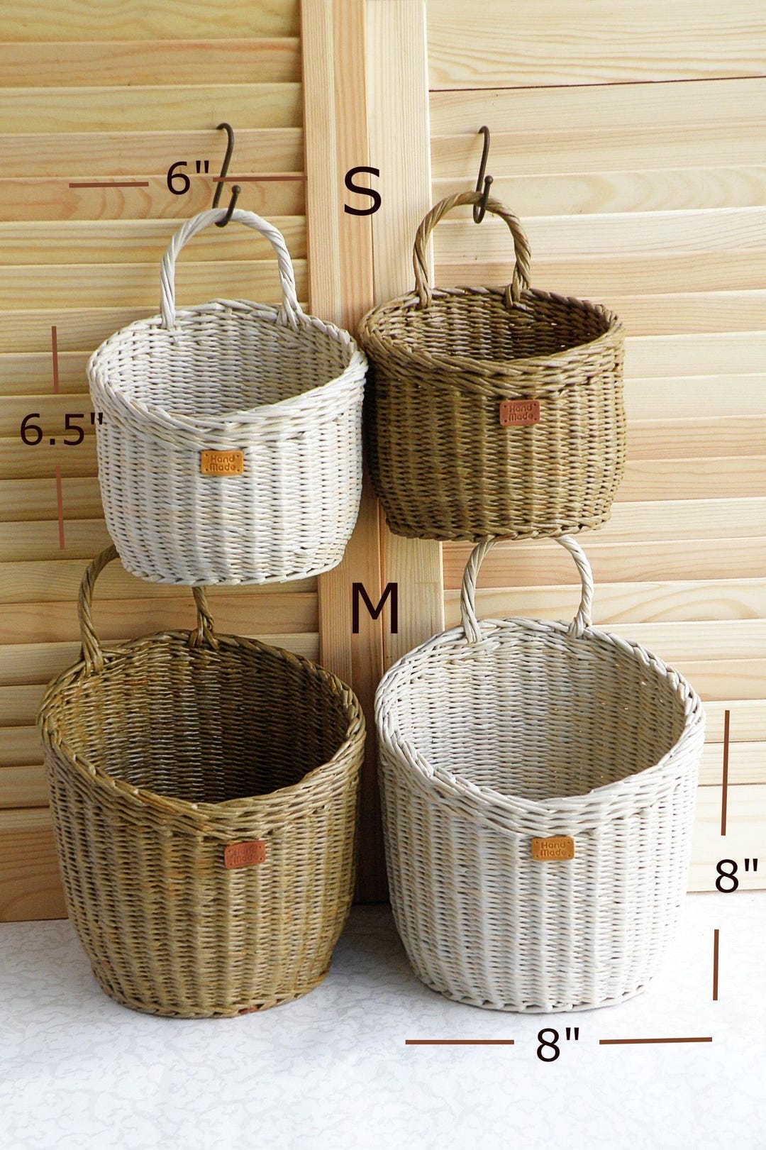 Hanging Wicker Wall Baskets Vegetable Baskets Wicker Fruit Basket Hanging Rustic Baskets Set ...