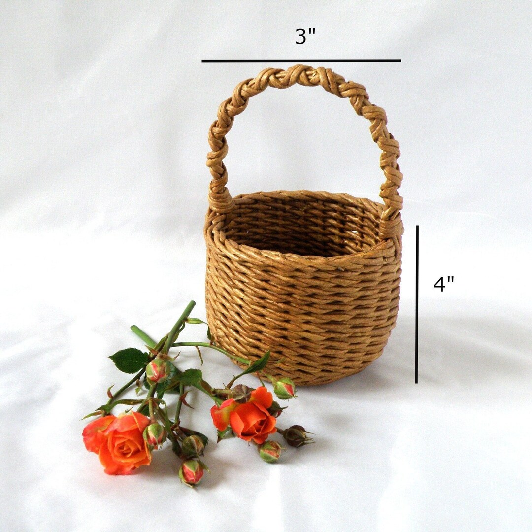 Rustic Brown Wedding Basket With Handle Round Flower Girl Wicker Basket ...