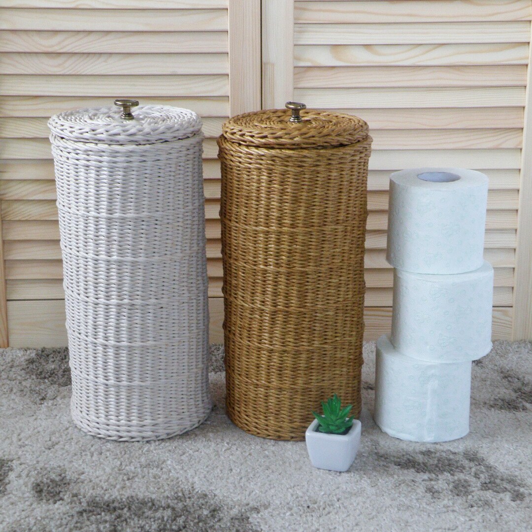 Toilet Paper Storage Basket With Lid Spare Roll Holder Toilet Paper ...