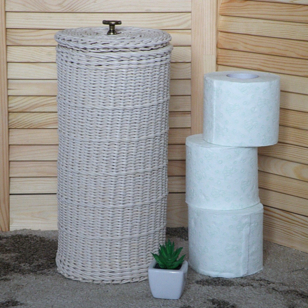 Toilet Paper Storage Basket With Lid Spare Roll Holder Toilet Paper ...