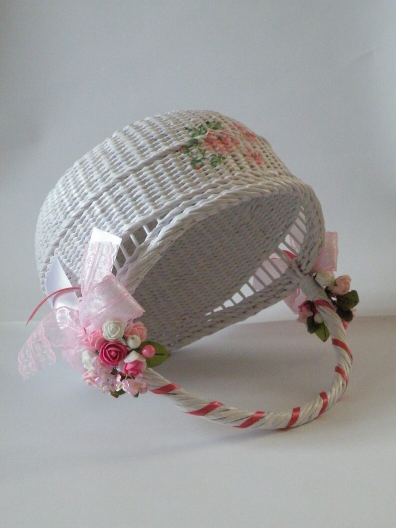 Easter Egg Wicker White Round Basket Easter Large Basket With - Etsy