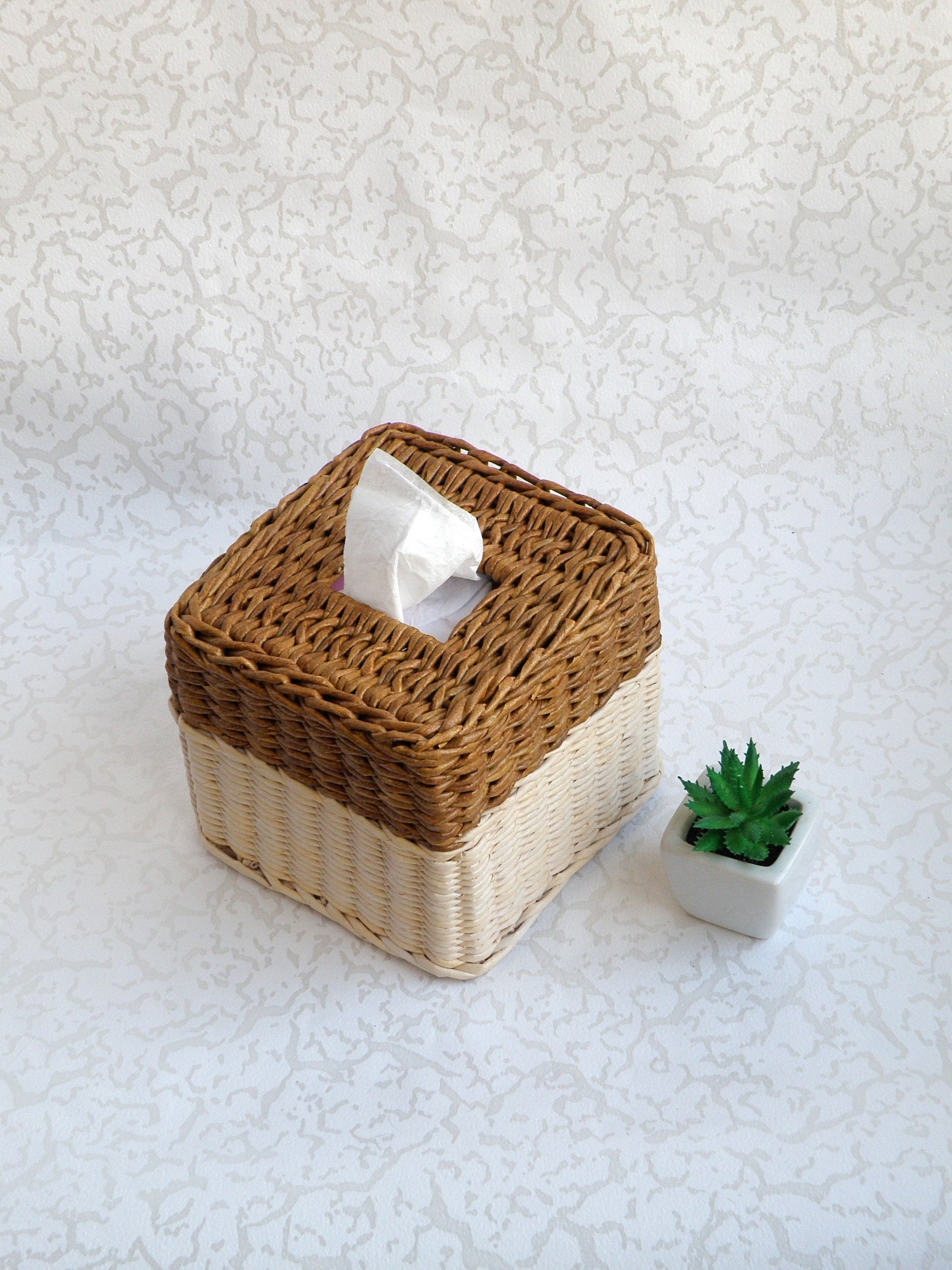 Square Tissue Box Cover Brown Wicker Tissue Box Country Rustic Napkin ...