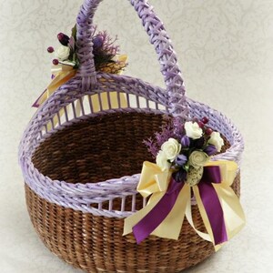 Large Round Wicker Basket With Handle Rustic Easter Basket With Ribbons ...