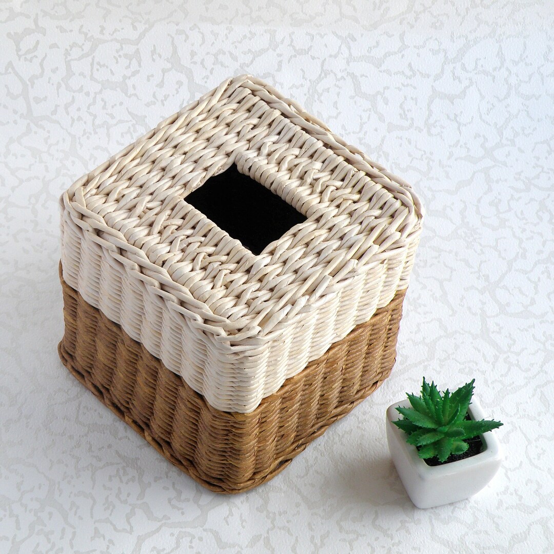 Square Tissue Box Cover Brown Beige Tissue Storage for Bathroom Wicker ...