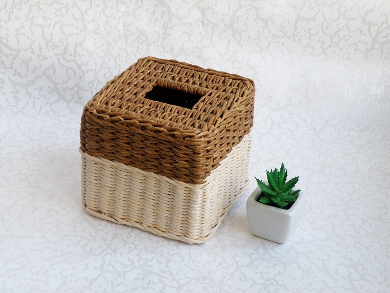 Square Tissue Box Cover Brown Wicker Tissue Box Country Rustic - Etsy