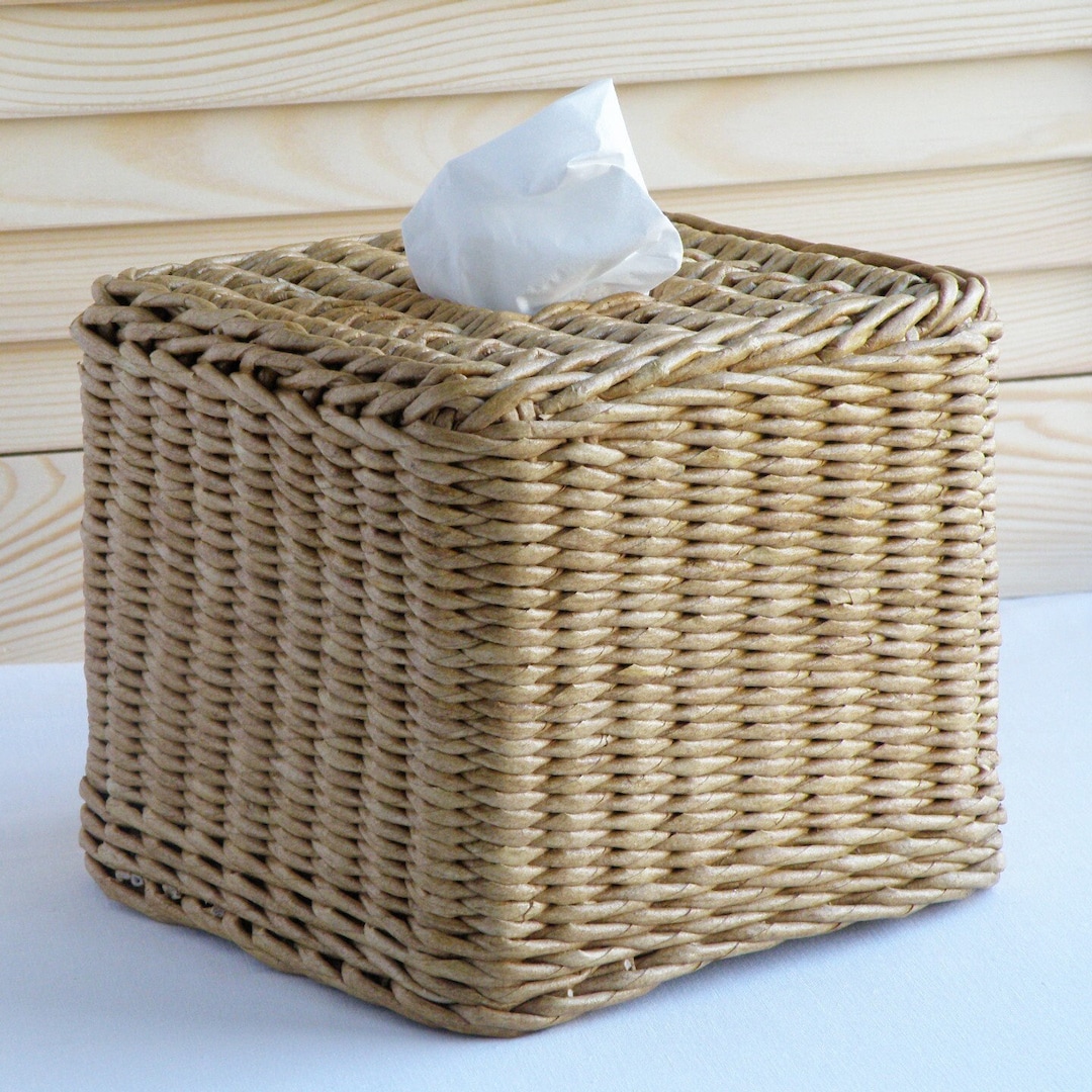 Square Tissue Box Cover Brown Tissue Storage for Bathroom Woven Tissue ...