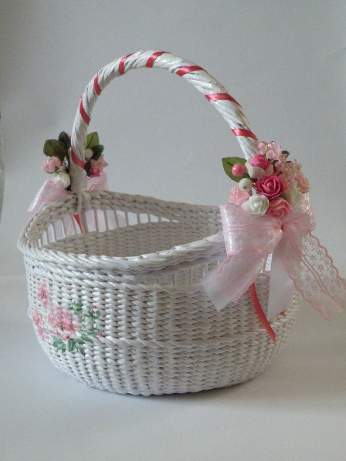 Easter Egg Wicker White Round Basket Easter Large Basket With - Etsy