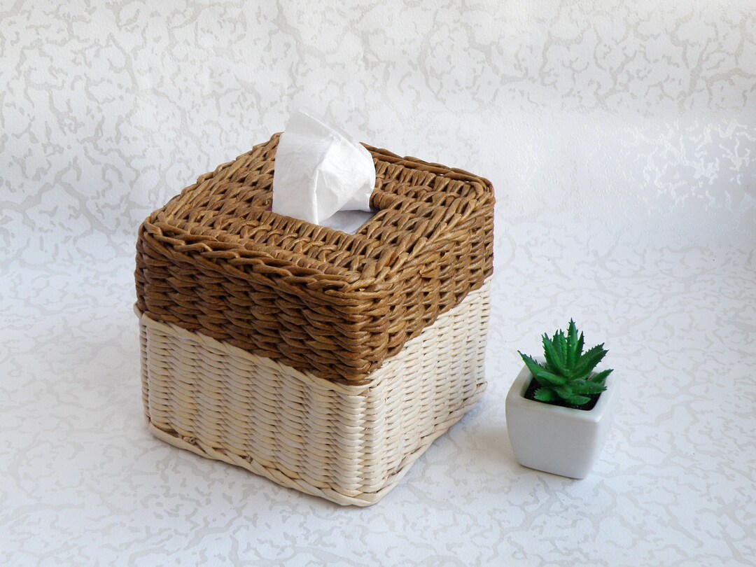 Square Tissue Box Cover Brown Wicker Tissue Box Country Rustic - Etsy