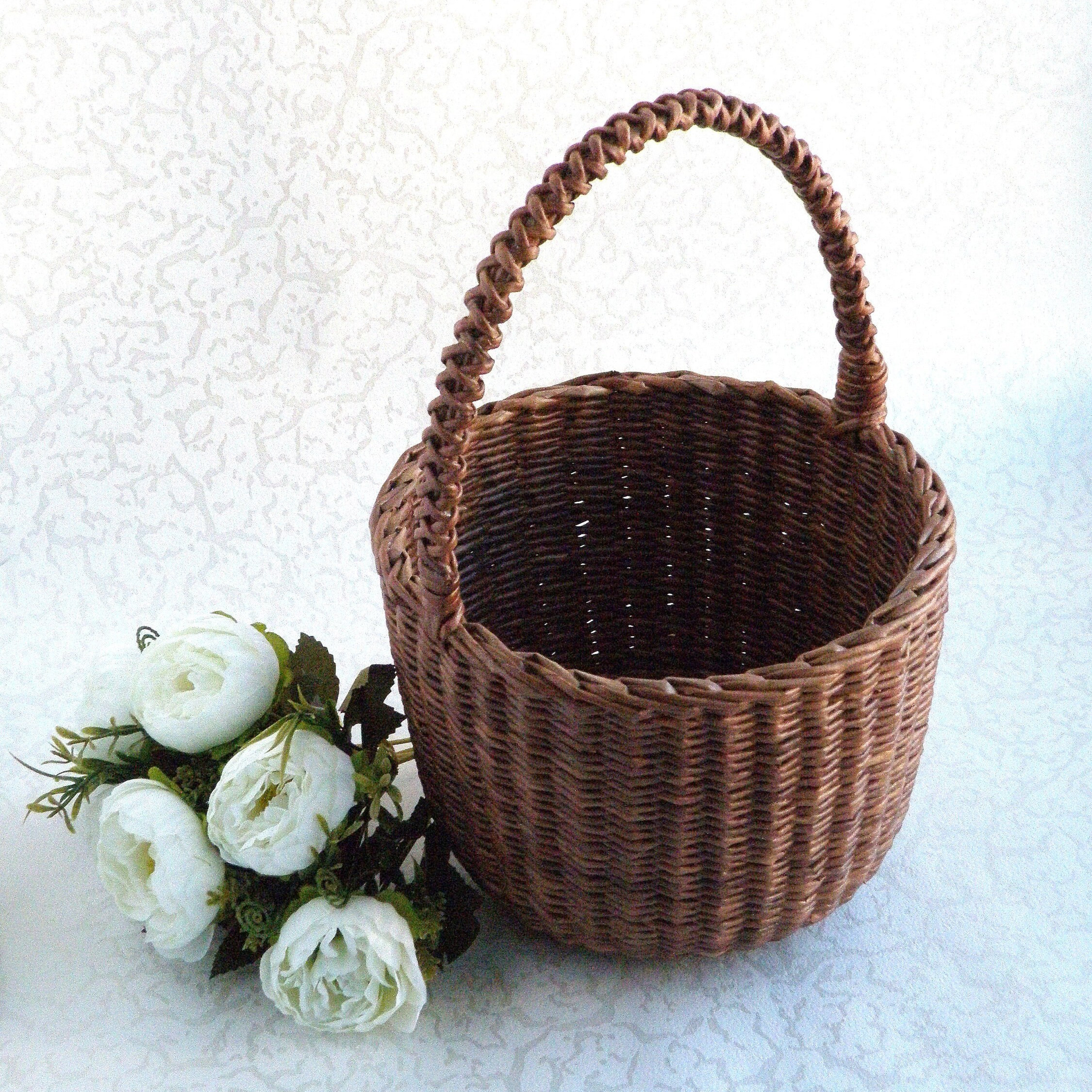 Rustic Wedding Basket With Handle Romantic Flower Girl Basket Garden ...