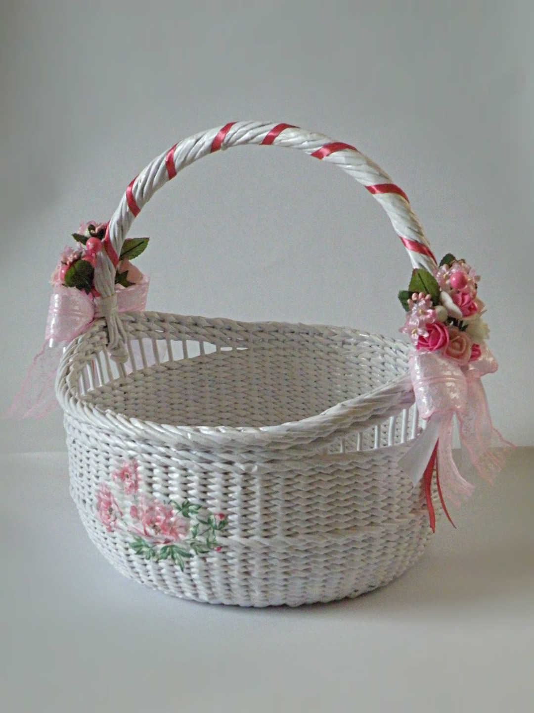 Easter Egg Wicker White Round Basket Easter Large Basket With - Etsy