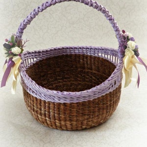 Large Round Wicker Basket With Handle Rustic Easter Basket With Ribbons ...