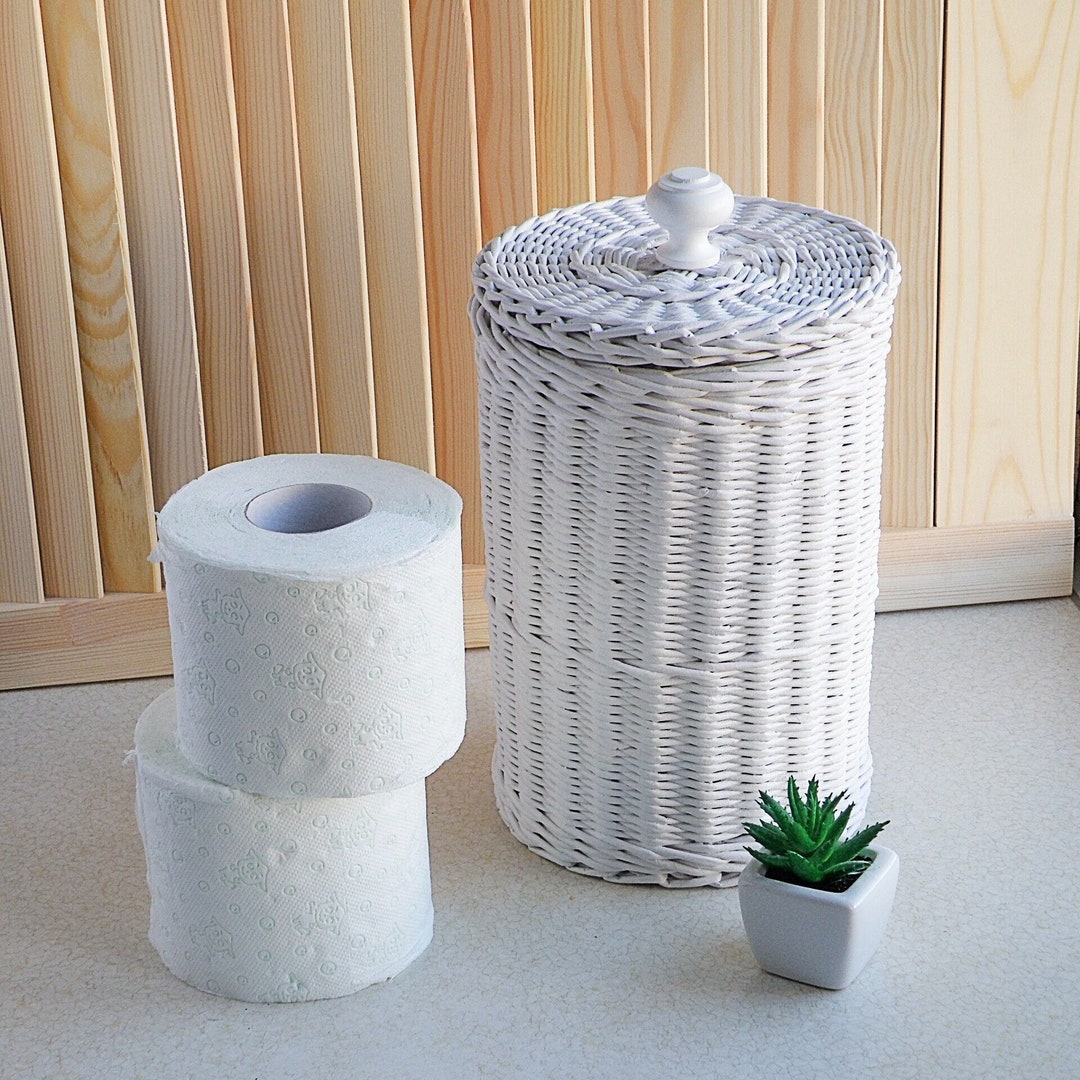 Toilet Paper Storage Basket With Lid Cylinder Toilet Roll Holder Spare ...