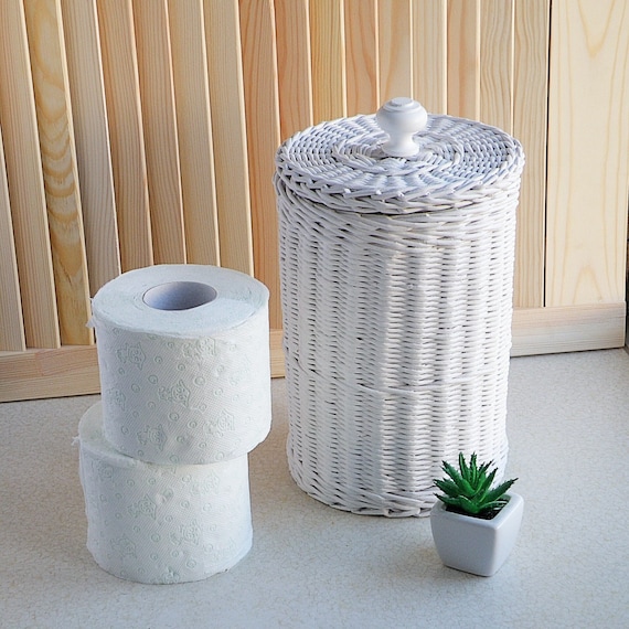 White wicker toilet roll holder store